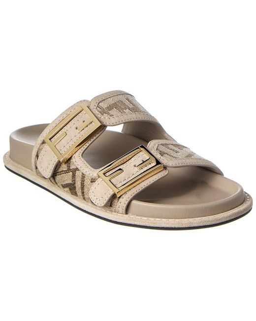 Fendi Feel Ff Chenille & Suede Sandal in White | Lyst