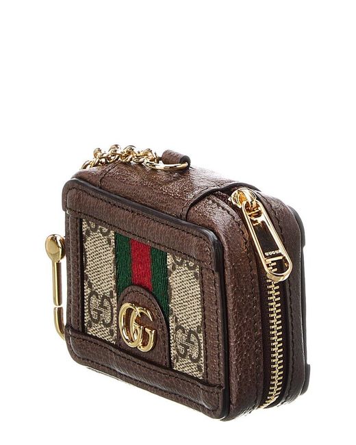 Gucci Ophidia Mini GG Supreme Canvas & Leather Airpods Case in Brown | Lyst