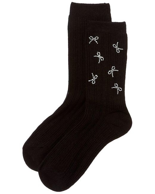 High Heel Jungle Sweeney Crystal Mini Bow Socks in Black | Lyst