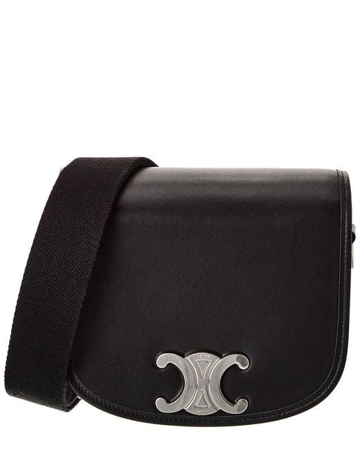 Celine Besace Strap Small Leather Shoulder Bag in Black | Lyst