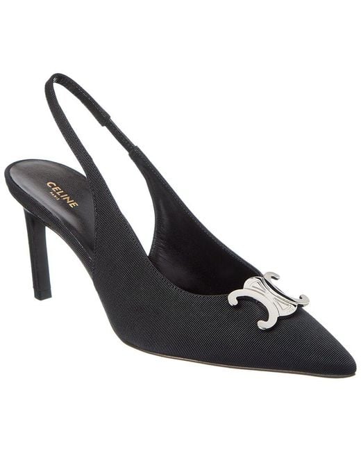 Celine Triomphe Grosgrain Slingback Pump in Black | Lyst