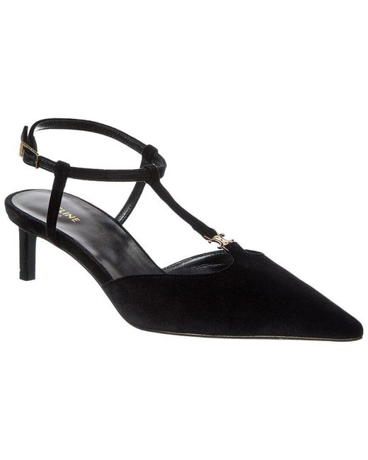 Celine T-Bar Velvet Pump in Black | Lyst