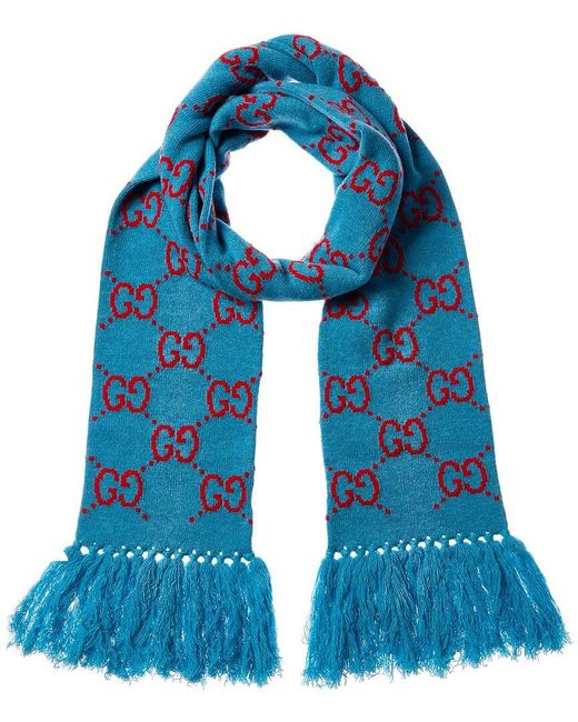 Gucci Gg Logo Wool Scarf in Blue | Lyst