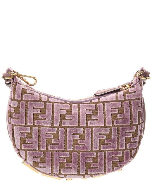 Fendi Graphy Mini Ff Jacquard Velvet & Leather Hobo Bag in Pink | Lyst