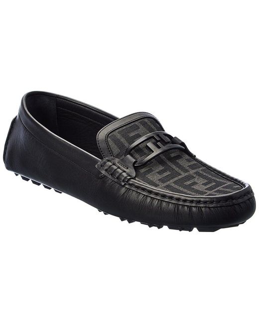Fendi O'lock Leather Loafer in Black for Men | Lyst