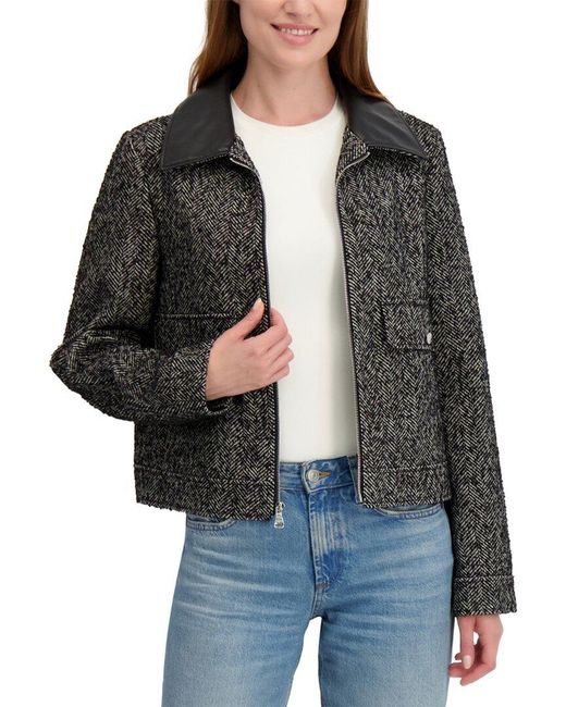 Laundry by Shelli Segal Herringbone Jacket in Black | Lyst UK