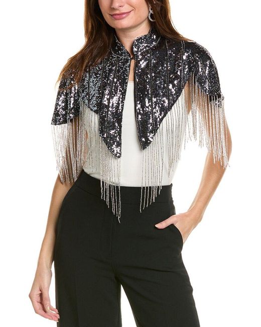 Saachi Beaded Fringe Sequin Capelet in Gray | Lyst