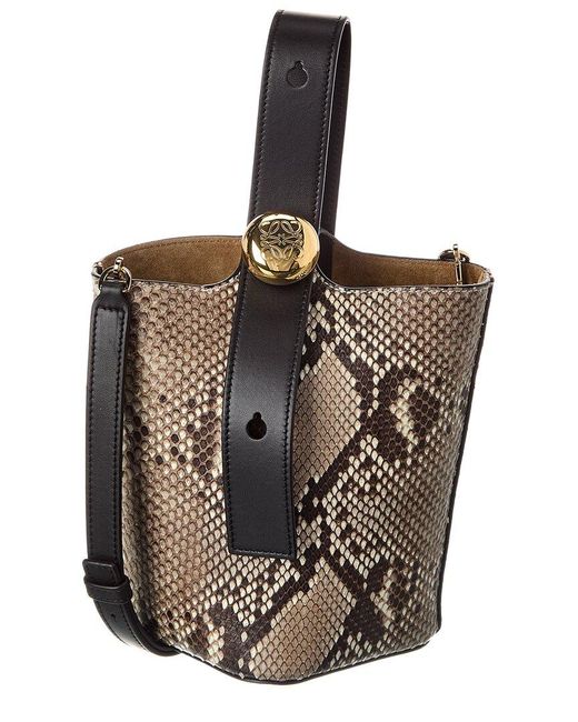 Loewe Pebble Mini Snake-Embossed Leather Bucket Bag in Black | Lyst UK