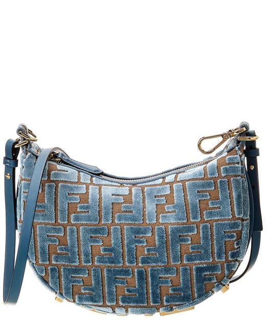 Fendi Graphy Mini Ff Jacquard Velvet & Leather Hobo Bag in Blue | Lyst