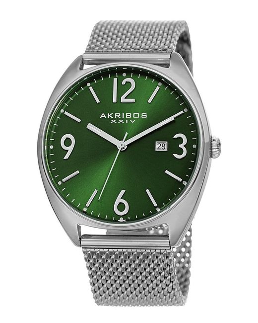Akribos Xxiv Stainless Steel Mesh Watch in Green for Men | Lyst UK