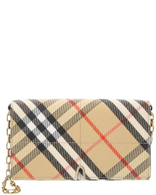 Burberry Chain Strap Canvas Wallet On Chain in Natural | Lyst