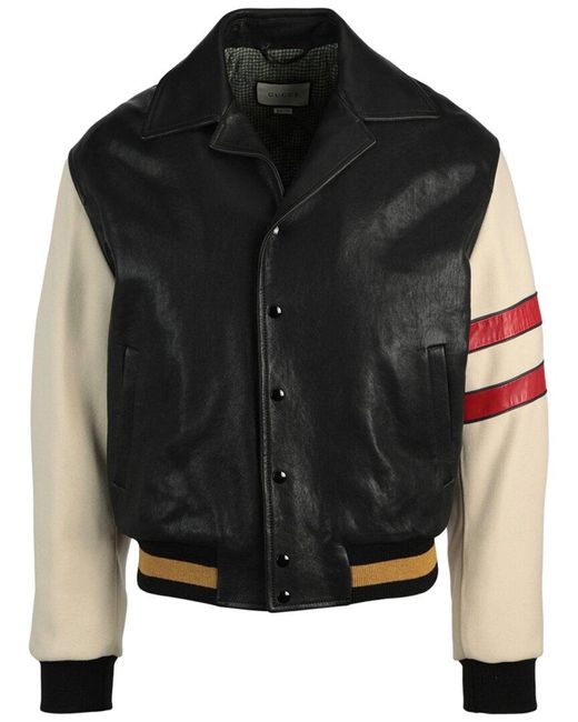 Gucci Chateau Marmont Leather & Wool Bomber Jacket in Black for Men | Lyst