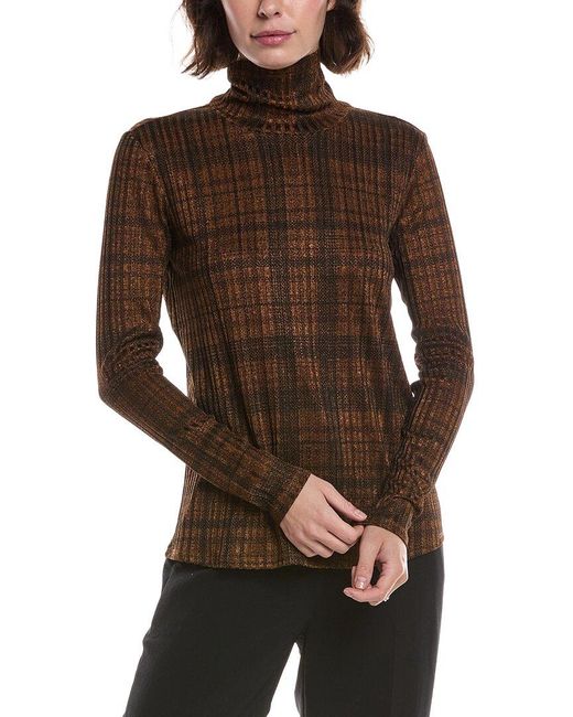 Premise Studio Scrunch Neck Drop Needle Top in Brown | Lyst UK