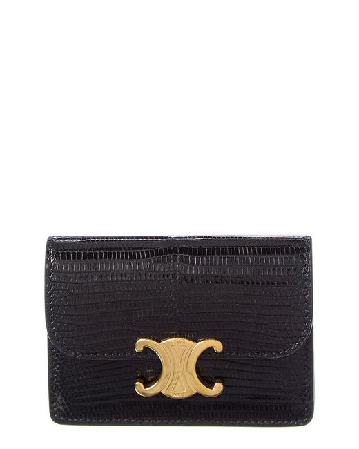 Celine Triomphe Lizard-Embossed Leather Card Holder in Black | Lyst