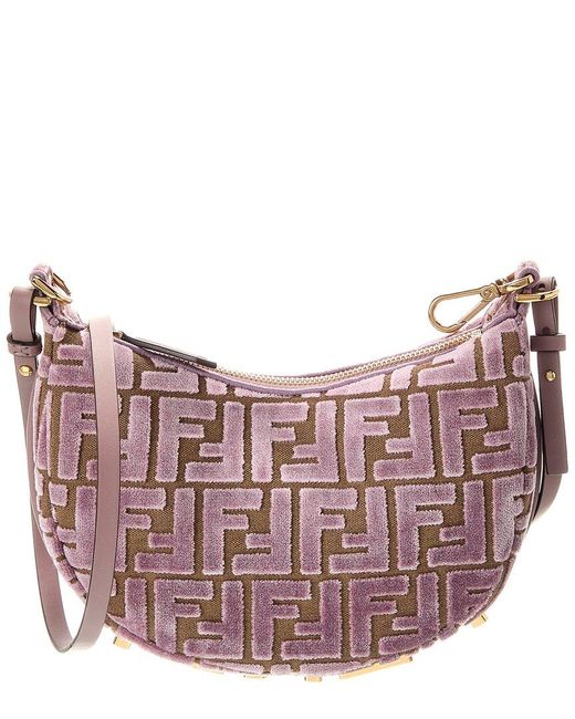 Fendi Graphy Mini Ff Jacquard Velvet & Leather Hobo Bag in Pink | Lyst