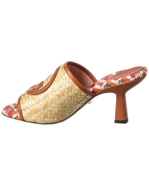Gucci Interlocking G Leather & Raffia Sandal in Brown | Lyst