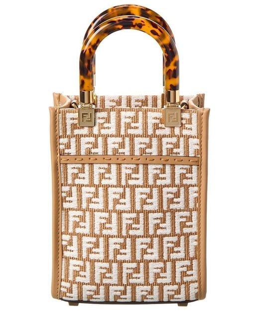 Fendi Sunshine Mini Raffia & Leather Tote in Brown | Lyst UK