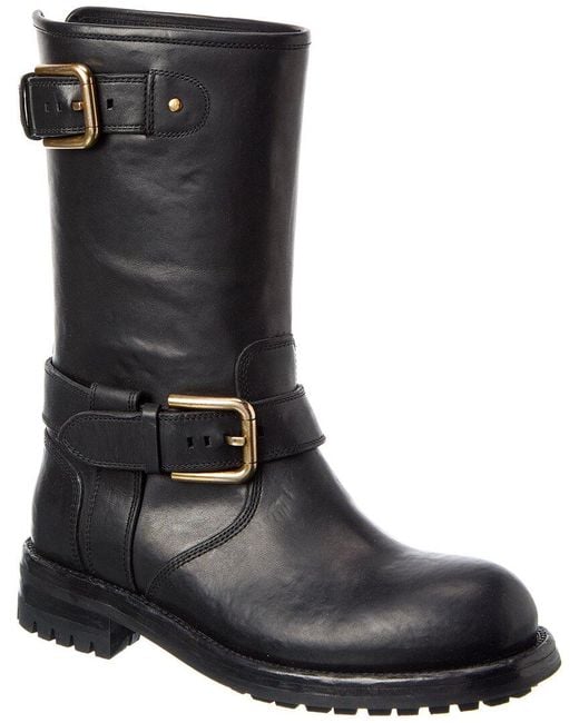 Dolce & Gabbana Dg Logo Leather Biker Boot in Black | Lyst UK