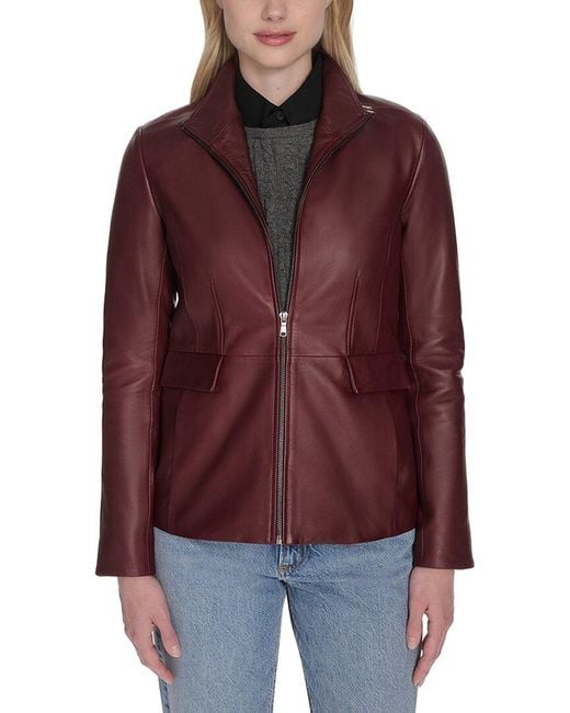 Cole Haan Zip-front Leather Jacket in Red | Lyst UK