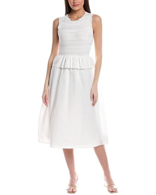 Julia Jordan Ribbed Knit Midi Dress in White | Lyst
