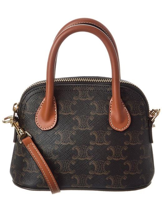 Celine Honorine Mini Triomphe Canvas & Leather Satchel in Black | Lyst