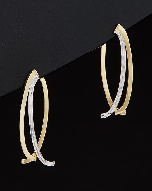 Italian Gold 14k Two-tone Polished & Diamond Cut Double Curved Bar ...