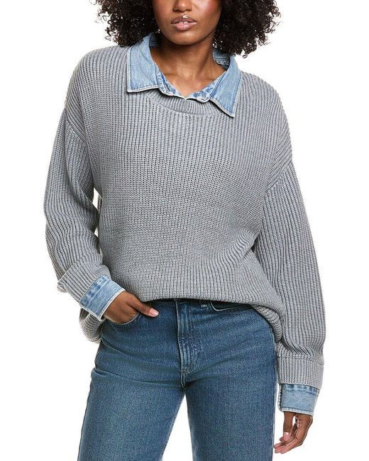 Vintage Havana Denim Trim Wool-Blend Sweater in Grey | Lyst UK