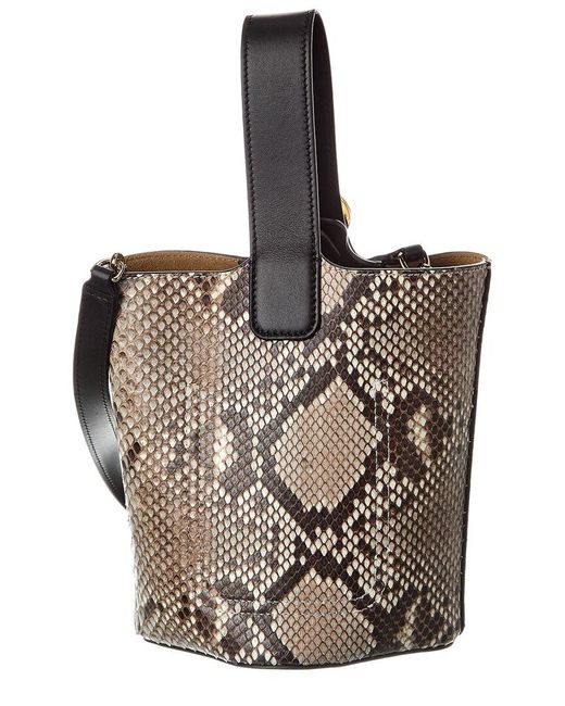 Loewe Pebble Mini Snake-Embossed Leather Bucket Bag in Black | Lyst UK