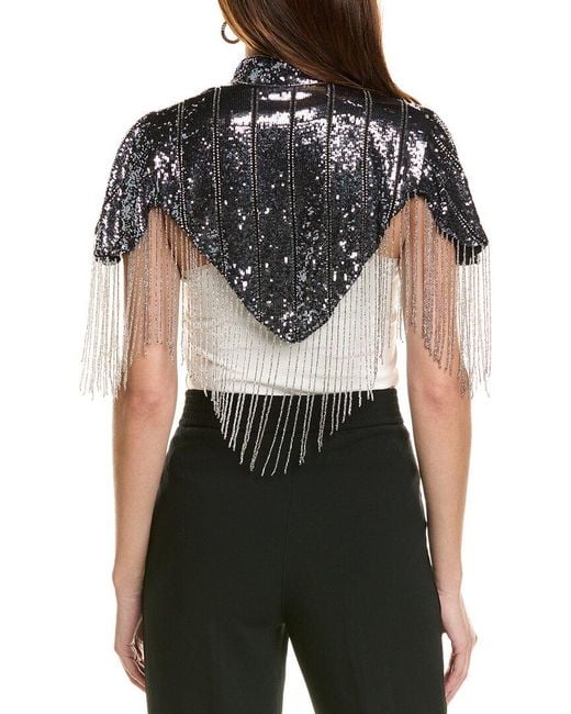 Saachi Beaded Fringe Sequin Capelet in Gray | Lyst