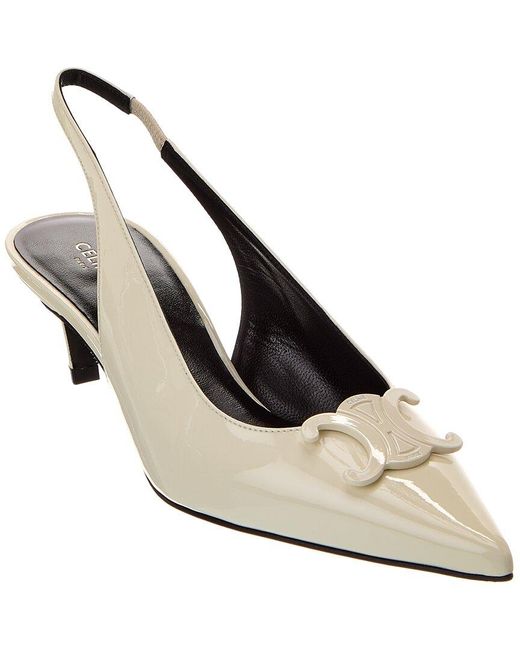Celine Alma Triomphe Patent Slingback Pump in White | Lyst UK