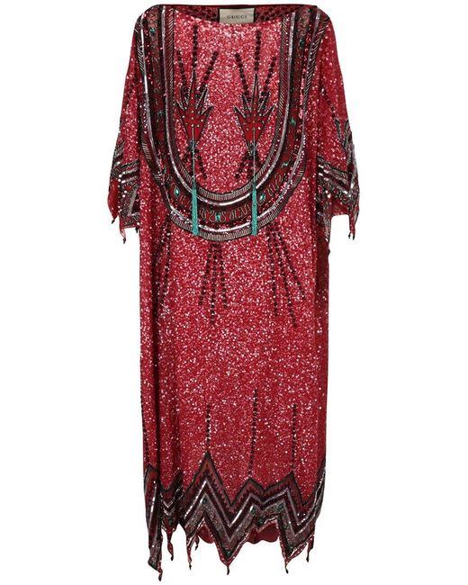 Gucci Beaded & Crystal Embellished Gown in Red | Lyst