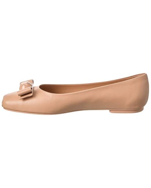 Ferragamo Pina Leather Ballerina Flat in Pink | Lyst