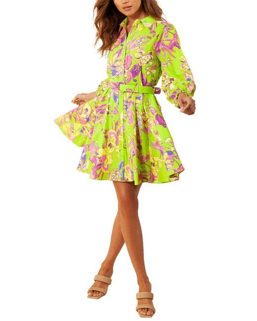 Hale Bob Printed Belted Dress In Yellow Lyst