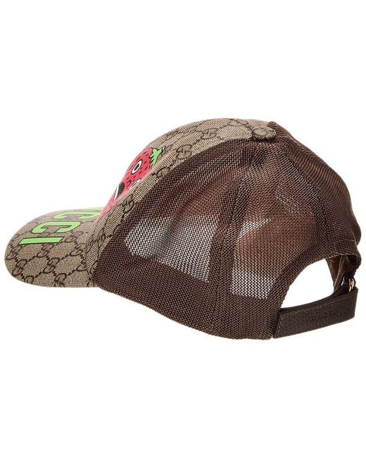 Gucci GG Supreme Canvas & Leather Baseball Cap in Brown | Lyst