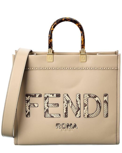 Fendi Sunshine Medium Leather Tote in Beige (Natural) | Lyst