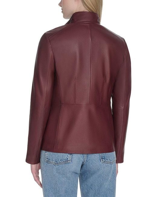Cole Haan Zip-front Leather Jacket in Red | Lyst UK