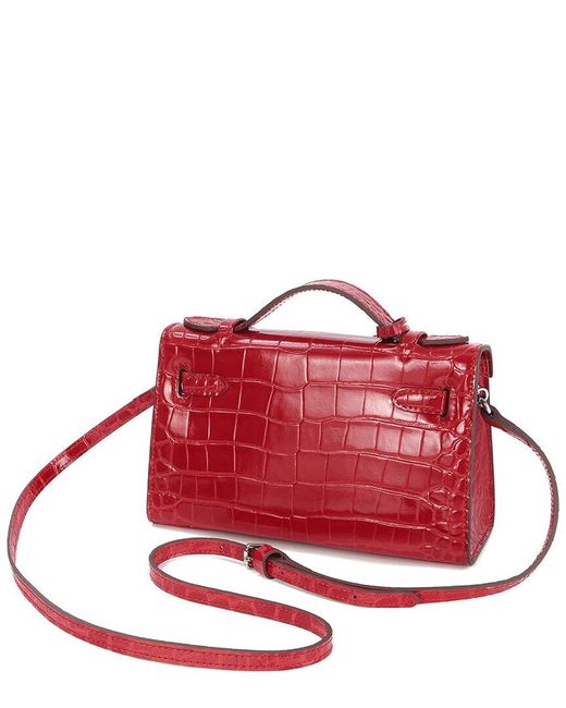 Tiffany & Fred Paris Croco-Embossed Top-Handle Crossbody in Red | Lyst