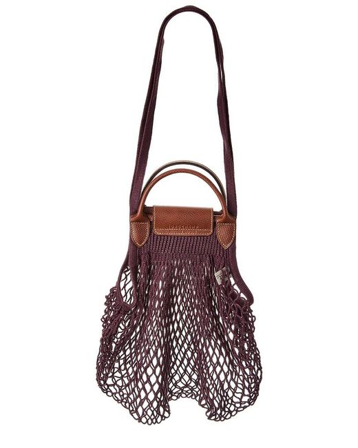 Longchamp Le Pliage Filet Large Mesh Handle Bag With Strap in Purple | Lyst