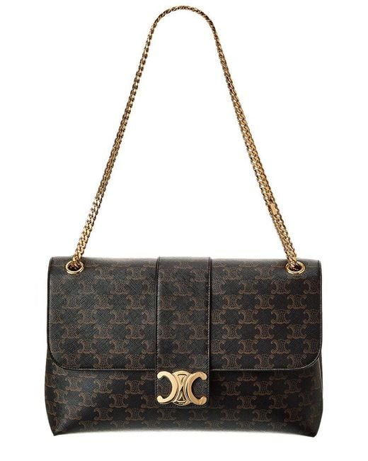 Celine Victoire Large Triomphe Canvas Shoulder Bag in Black | Lyst