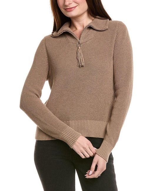 Hannah Rose Shaker Sailor Neck Cashmere-Blend Pullover in Brown | Lyst UK