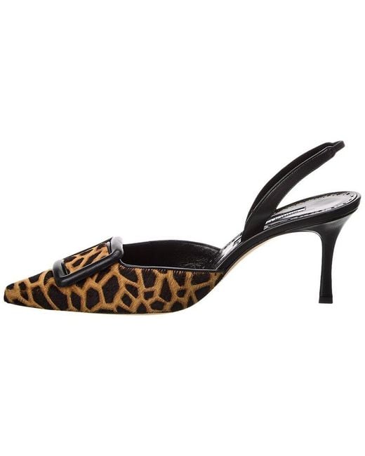 Manolo Blahnik Mayslibi 70 Haircalf & Leather Slingback Pump in Metallic | Lyst