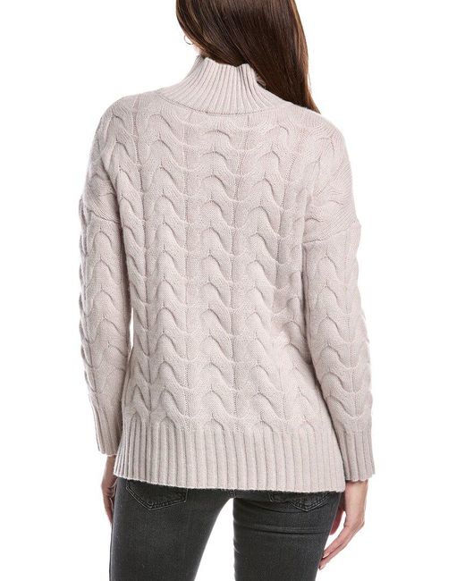 Forte Luxe Cable Funnel Neck Cashmere Sweater in Grey | Lyst UK