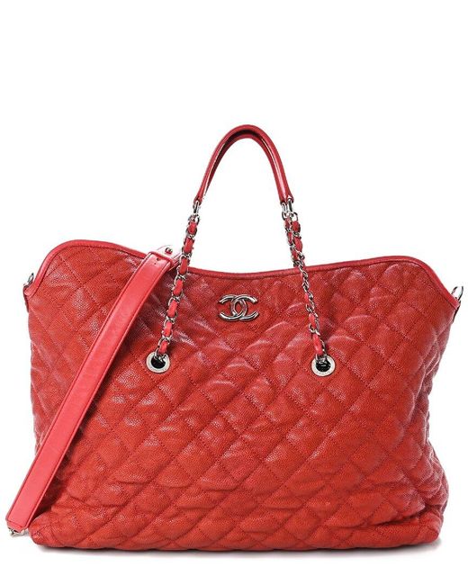 Chanel Caviar Leather Two-Way Tote Bag (Authentic Pre-Owned) in Red | Lyst