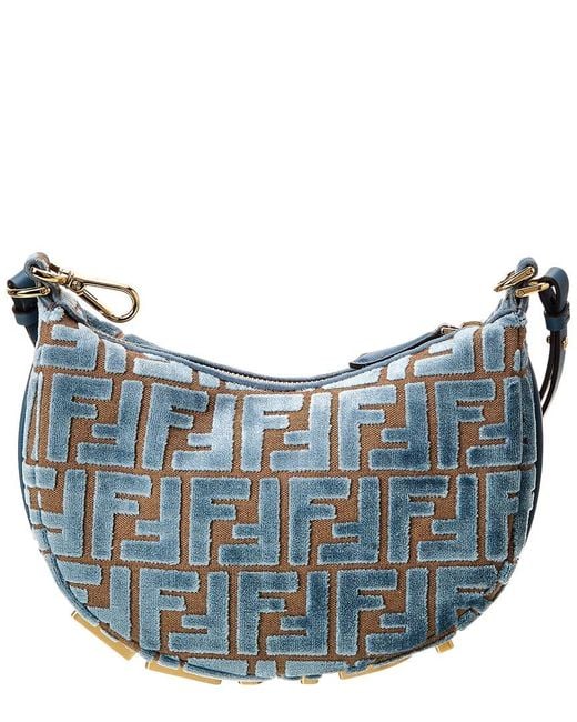 Fendi Graphy Mini Ff Jacquard Velvet & Leather Hobo Bag in Blue | Lyst