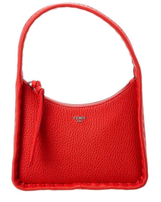 Fendi Fendessence Mini Leather Hobo Bag in Red | Lyst