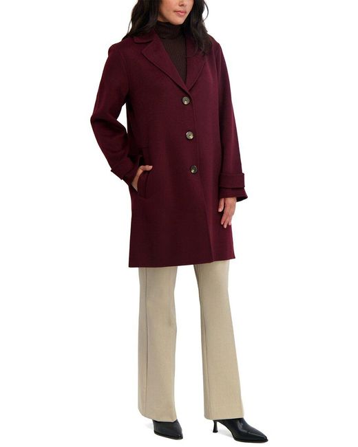 Tahari Mari Long Wool-Blend Coat in Red | Lyst