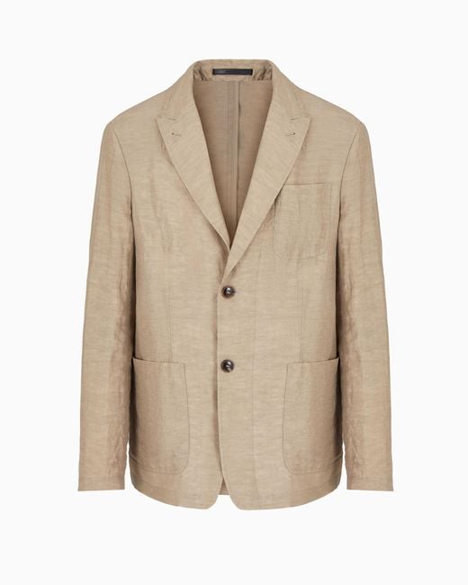 Giorgio Armani Viscose And Linen Canvas Single Breasted Jacket in Natural for Men Lyst UK