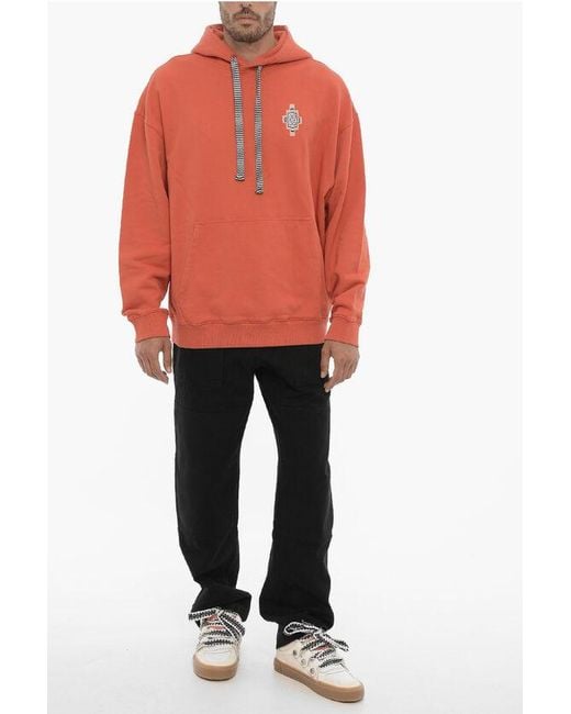 Marcelo Burlon Cotton Optical Cross Hoodie With Patch Pocket in Orange ...