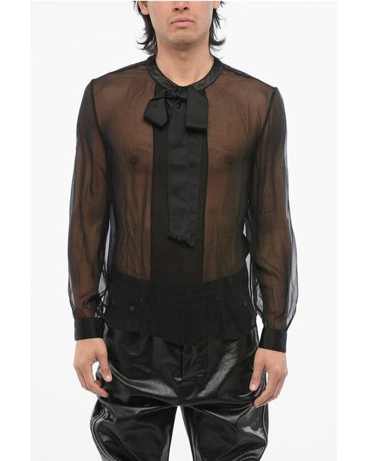 Saint Laurent See Through Silk Blouse With Satin Tie Neck Detail in Black for Men | Lyst UK