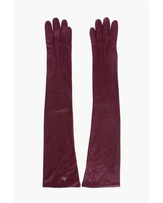 DSquared² Solid Color Leather Opera Gloves With Golden Detail in Purple ...